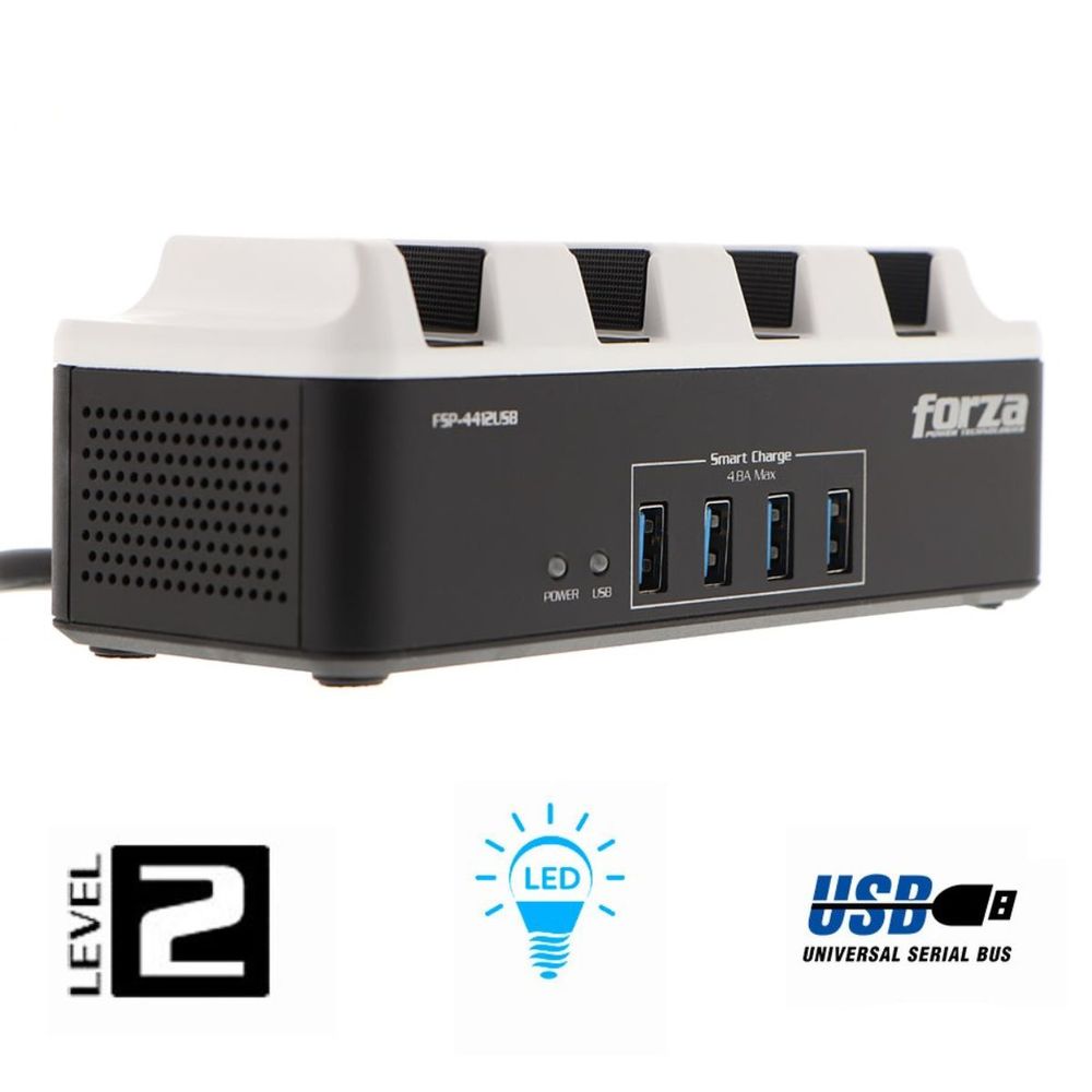 Protector de Sobretesion Forza FSP-4412USB 4 Tomas + 4 Puertos USB ...