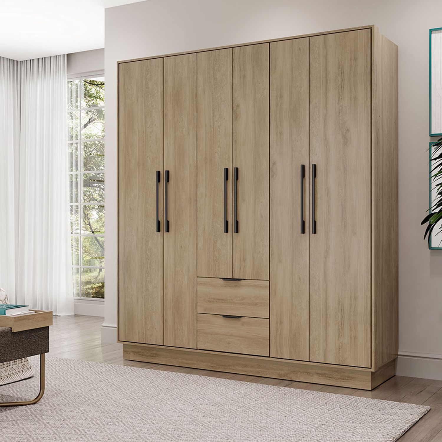 Ropero Lyon 6 puertas 2 cajones Roble Claro - Oechsle