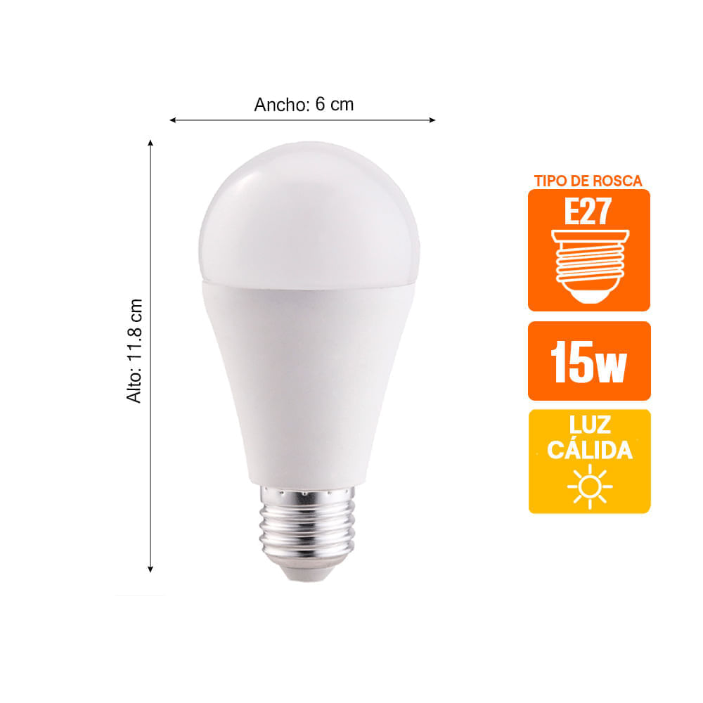 Foco LED Orange E27 15W Luz Cálida x 3 unidades - Oechsle