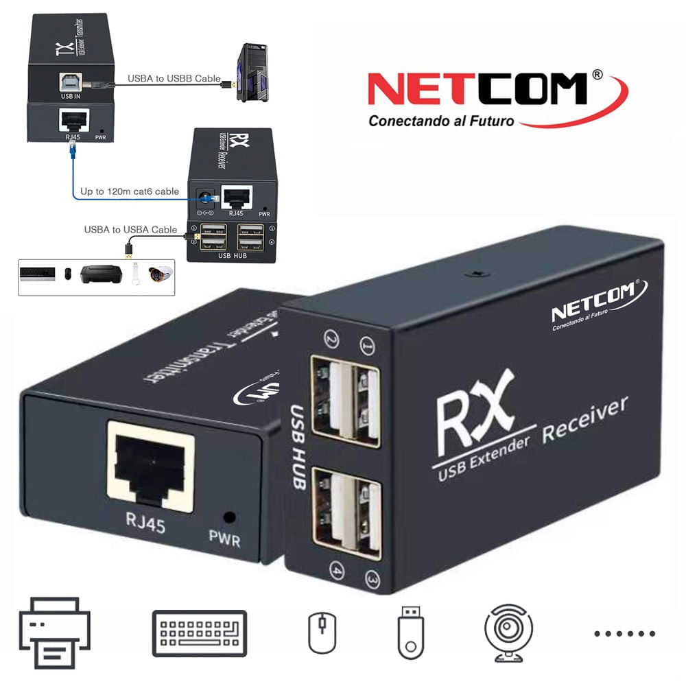Extension USB 2.0 200 Metros 4 USB Cat 5 Cat 6 y Cat 7 TX RX RJ45 | Oechsle - Oechsle