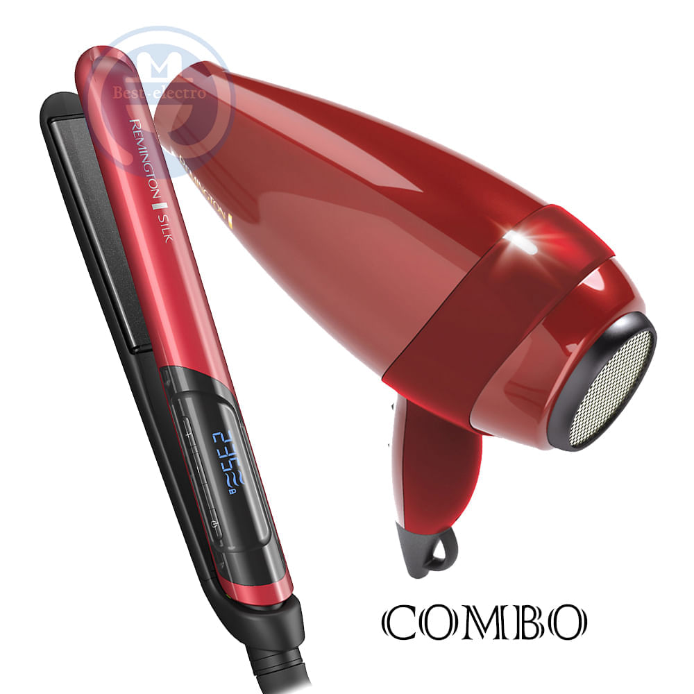Combo Remington Silk Profesional Alisadora S9600 y Secador AC9096 Rojo ...