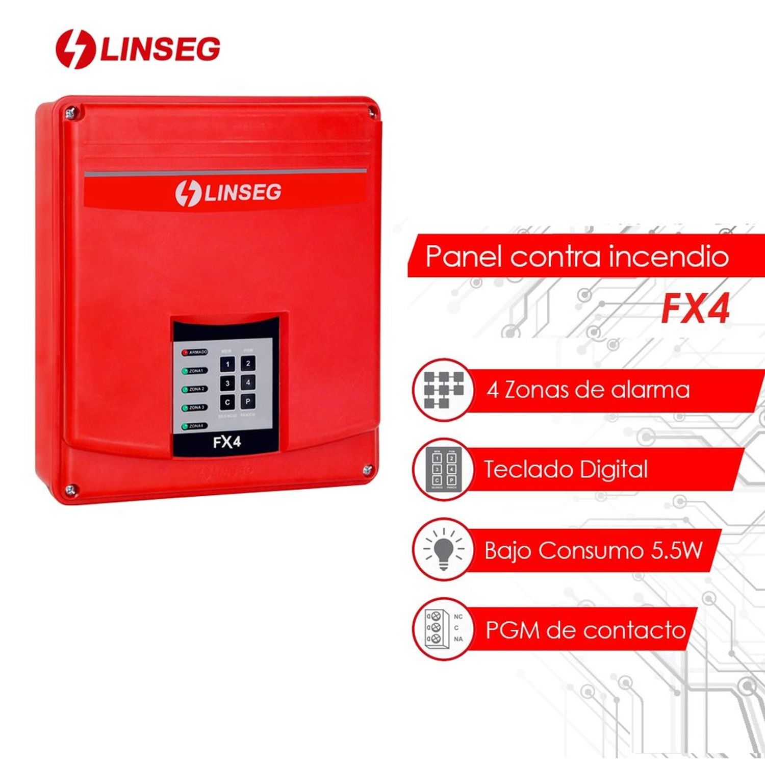 PANEL DE ALARMA CONTRA INCENDIO LINSEG FX4 4 zonas I Oechsle - Oechsle