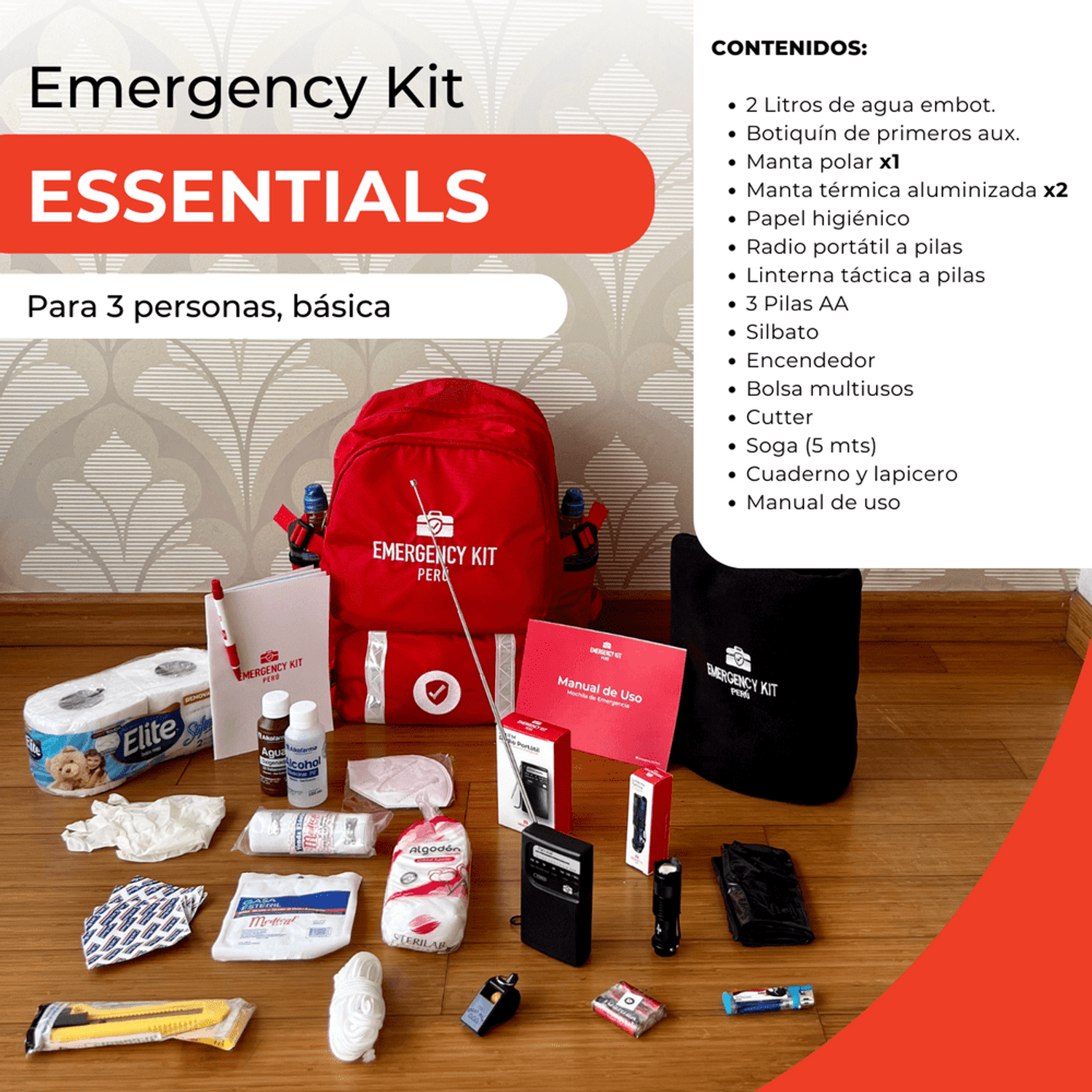 Mochila de Emergencia Equipada Emergency Kit Essentials para 3 Personas ...