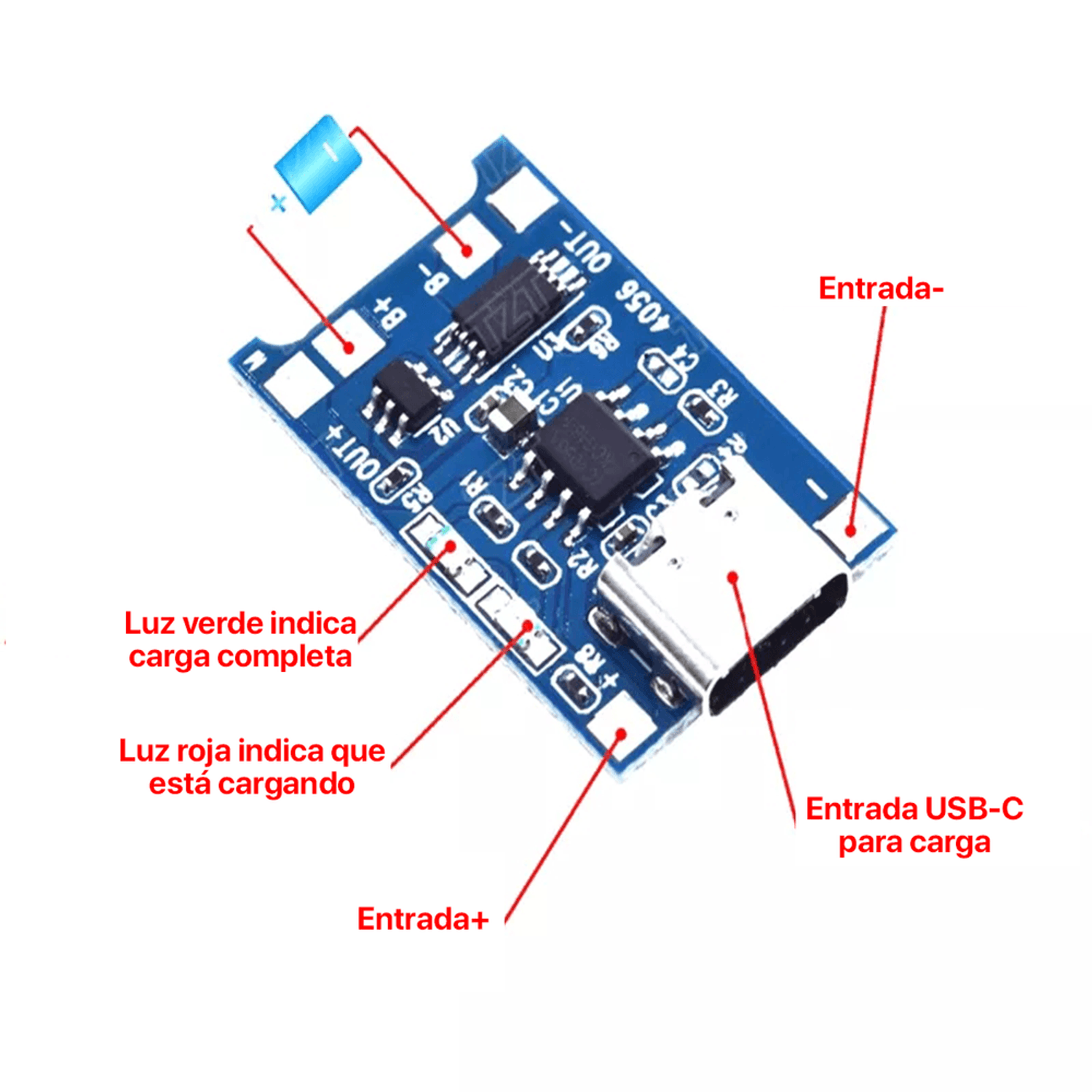 Circuito Cargador Batería Litio 18650 Usb Tipo C Ic Tp4056 I Oechsle - Oechsle