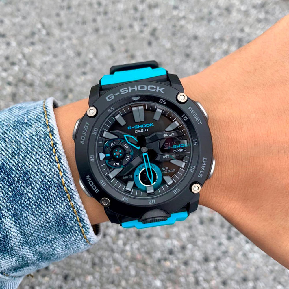 Reloj Casio G-Shock Carbon Core GA2000-1A2 para Hombre Digital Analógico Luz LED Negro Celeste I ...