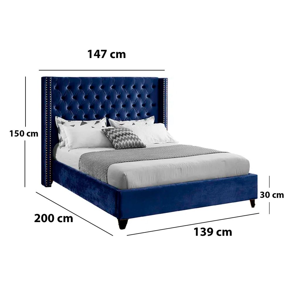 Cama Tapizada Capitoné LeMueble 2 plazas Azul I Oechsle - Oechsle