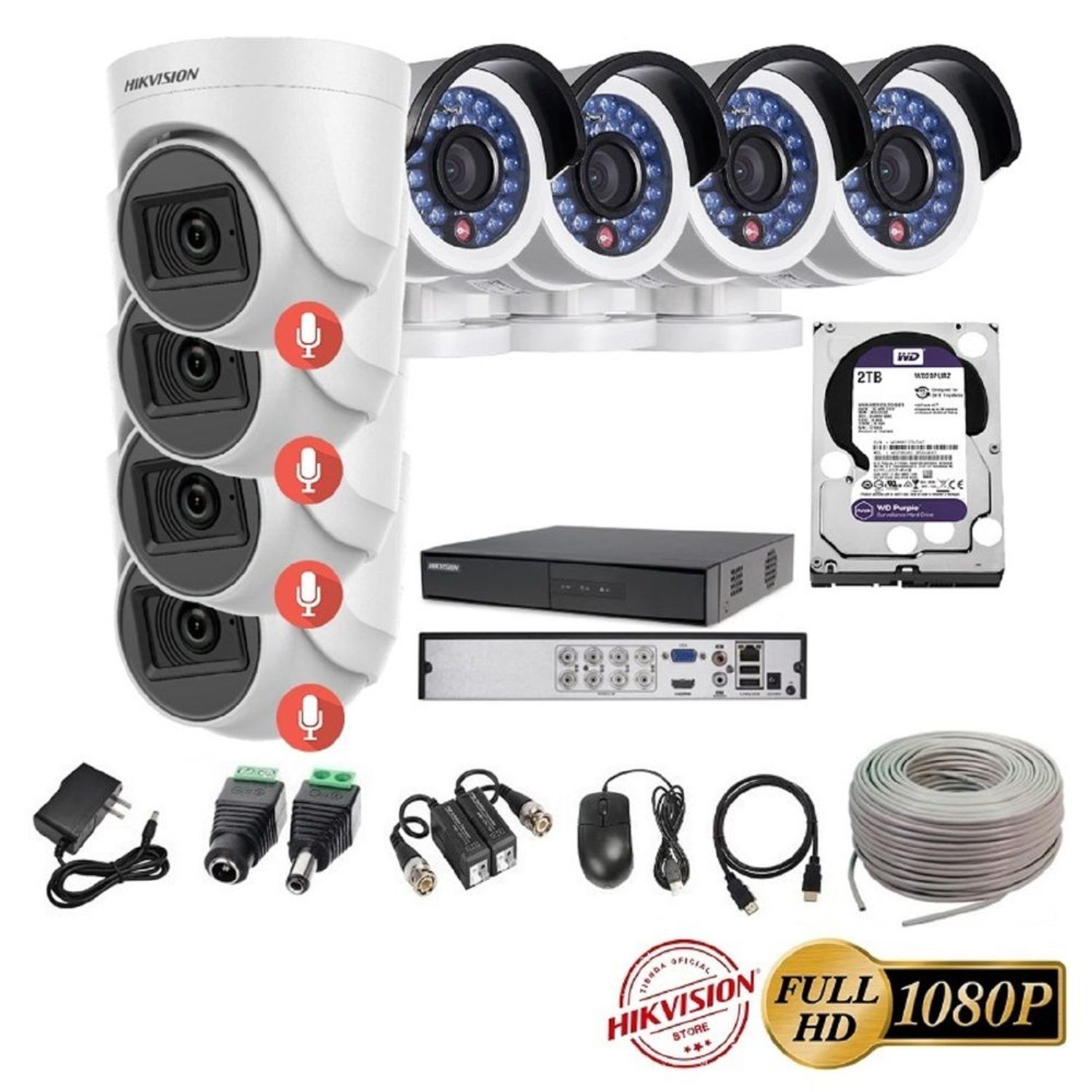 kit 8 Cámaras Seguridad FULLHD Hikvision + 2TB + AUDIO + Cable I ...