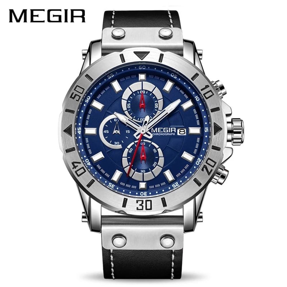 Reloj Megir Acero Plateado y Cuero Negro MEG-32 I Oechsle - Oechsle