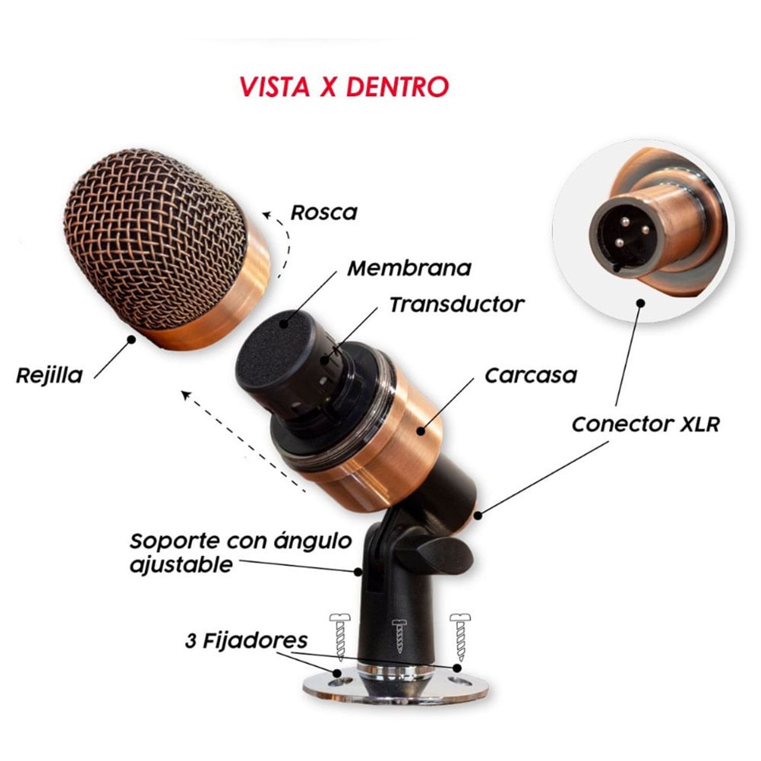 Micrófono Dinámico Profesional de Percusión Bronce Alámbrico Metálico I ...
