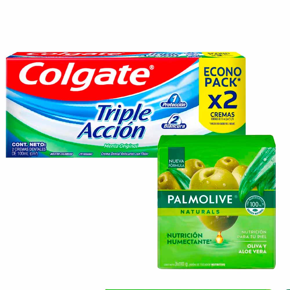 Pack Jabón en Barra PALMOLIVE Aloe y Oliva Paquete 3x110g + Pasta ...