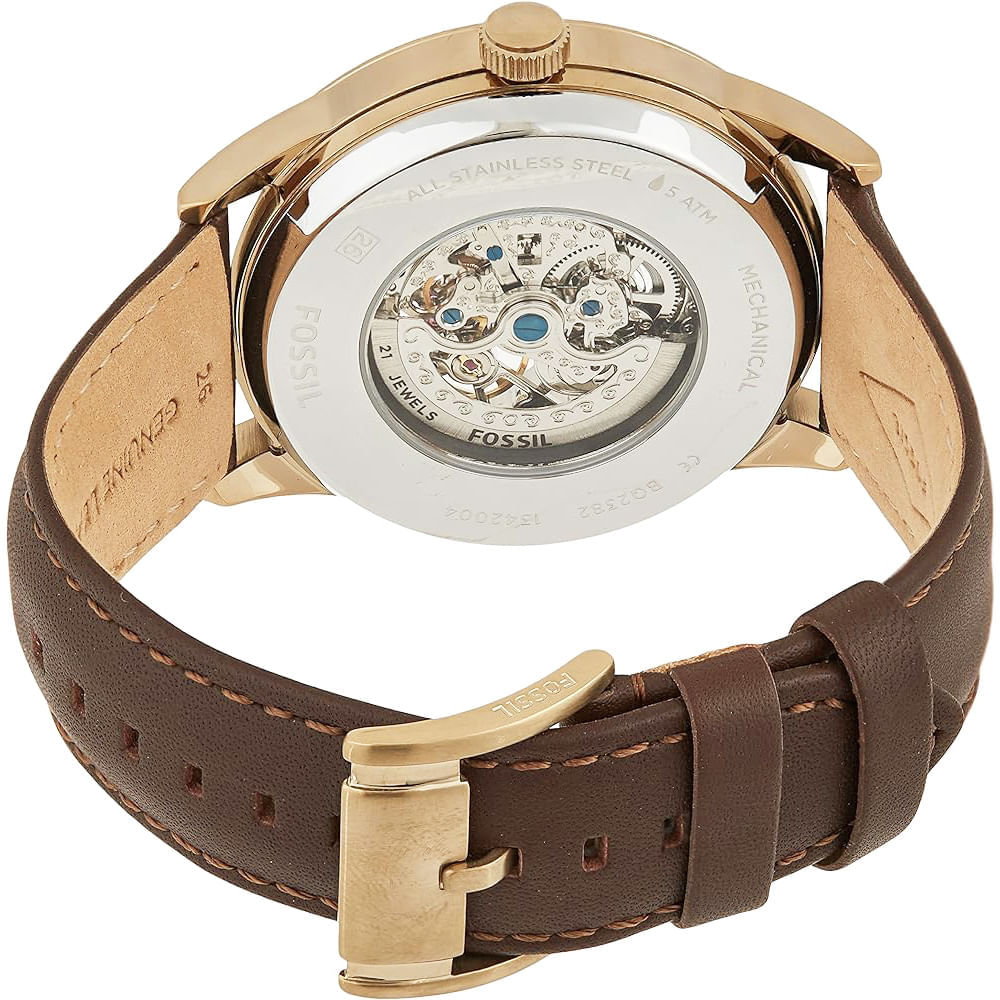 Reloj Fossil Flynn BQ2382 Automático Para Hombre Correa de Cuero Marrón ...