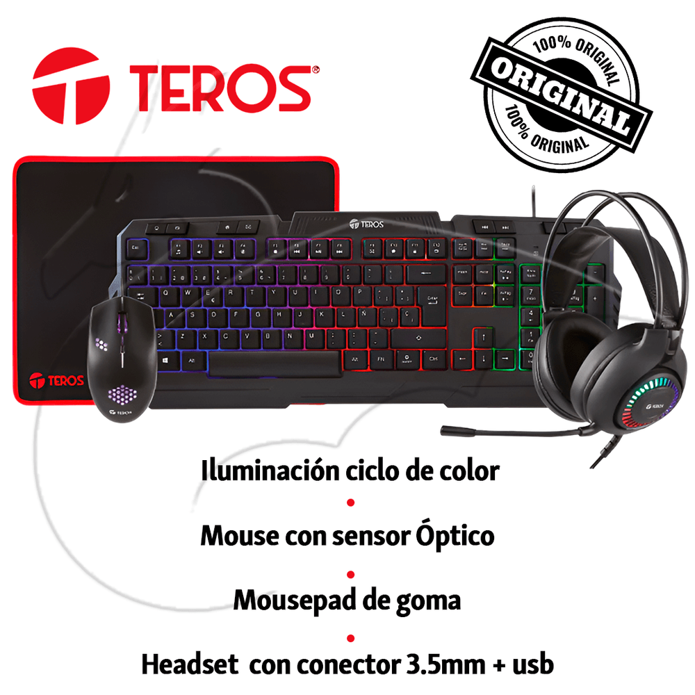 Kit 4 en 1 Teros TE-4063N Teclado Multimedia Mouse Headset Mouse Pad I ...