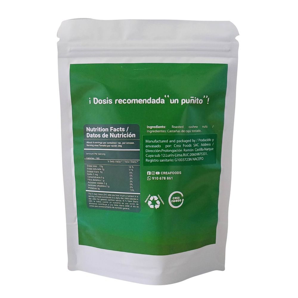 Cashew tostado Crea foods Doypack 250g I Oechsle - Oechsle