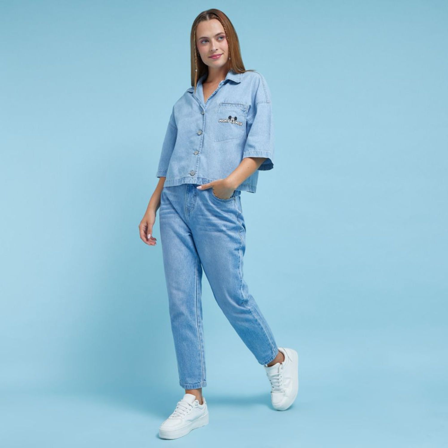 Blusa Disney Mujer Manga Corta Denim | Oechsle.pe - Oechsle