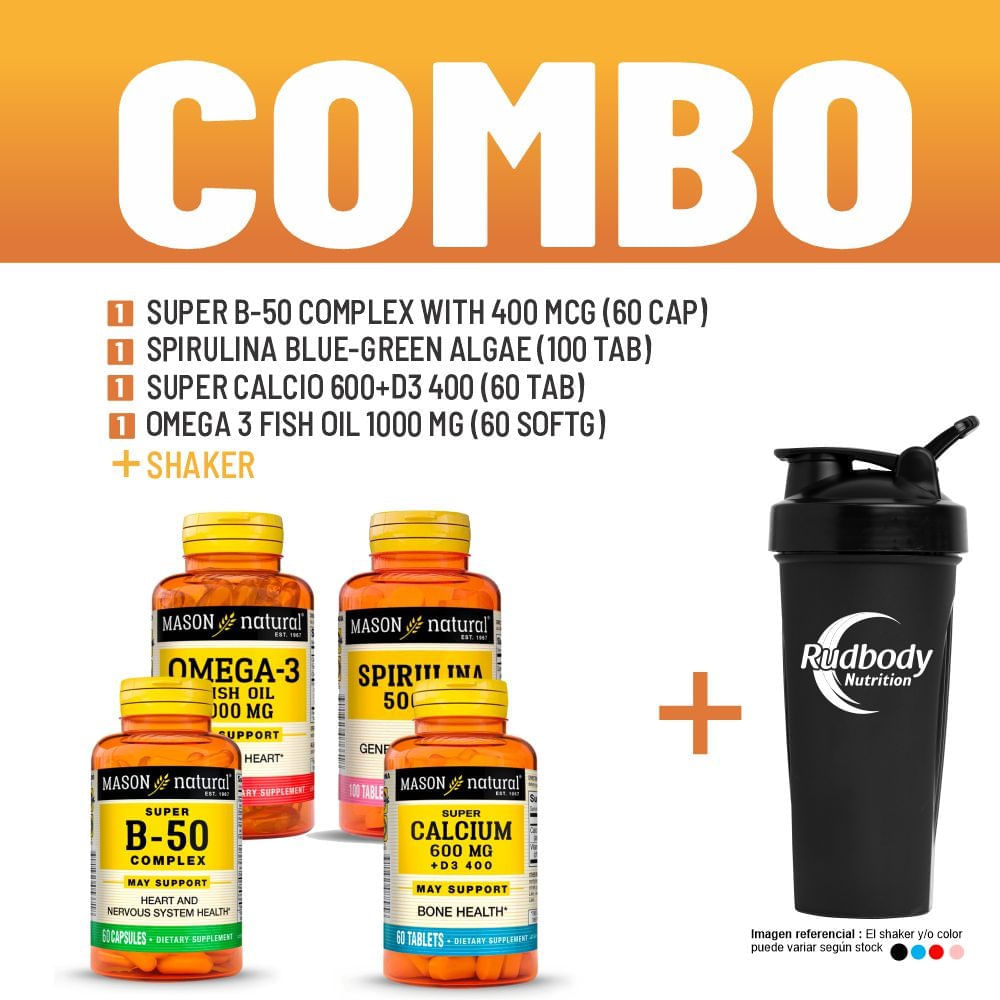 Combo Vitaminas Mason - Super B-50 Complex 400Mcg+Spirulina +Super ...