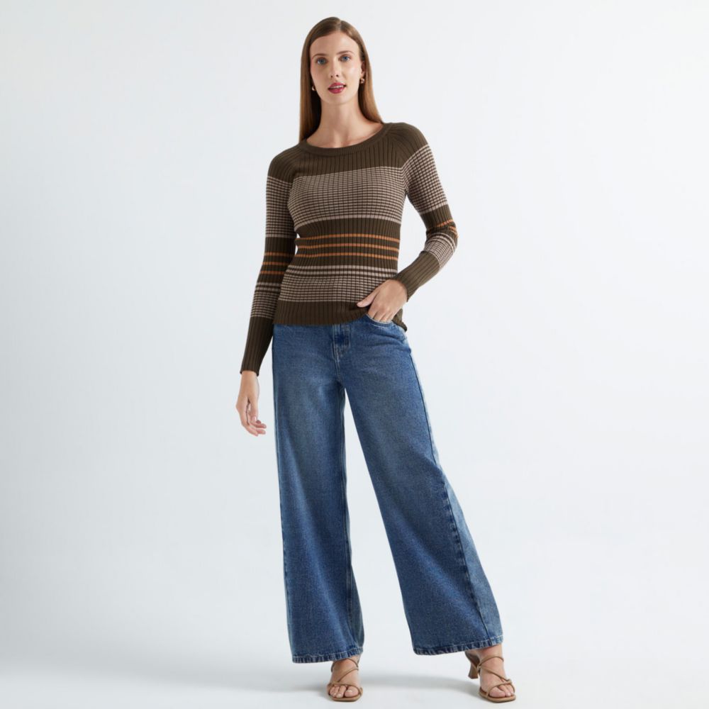 Chompa Malabar Mujer Manga Larga Rib Stripes | Oechsle.pe - Oechsle