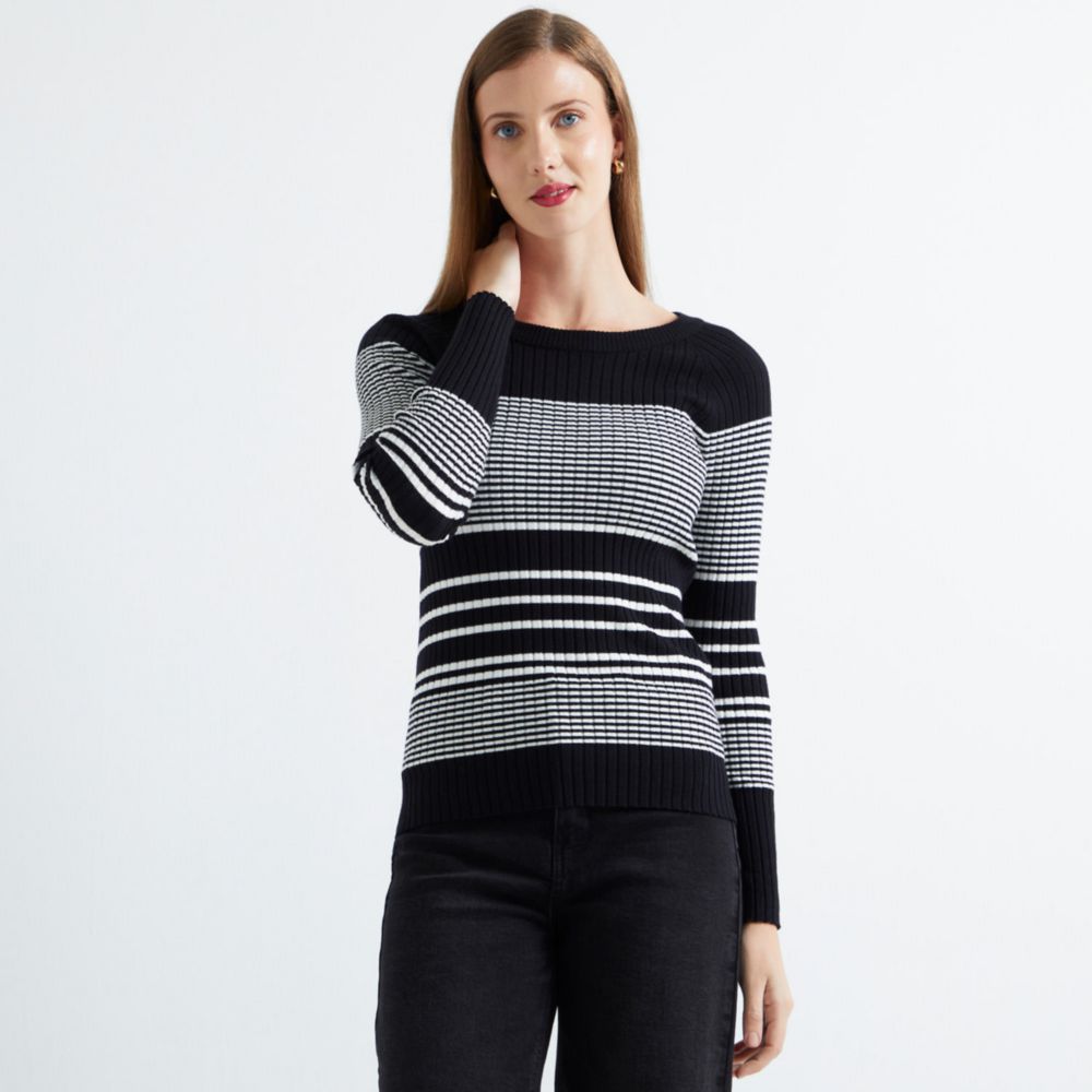 Chompa Malabar Mujer Manga Larga Rib Stripes | Oechsle.pe - Oechsle