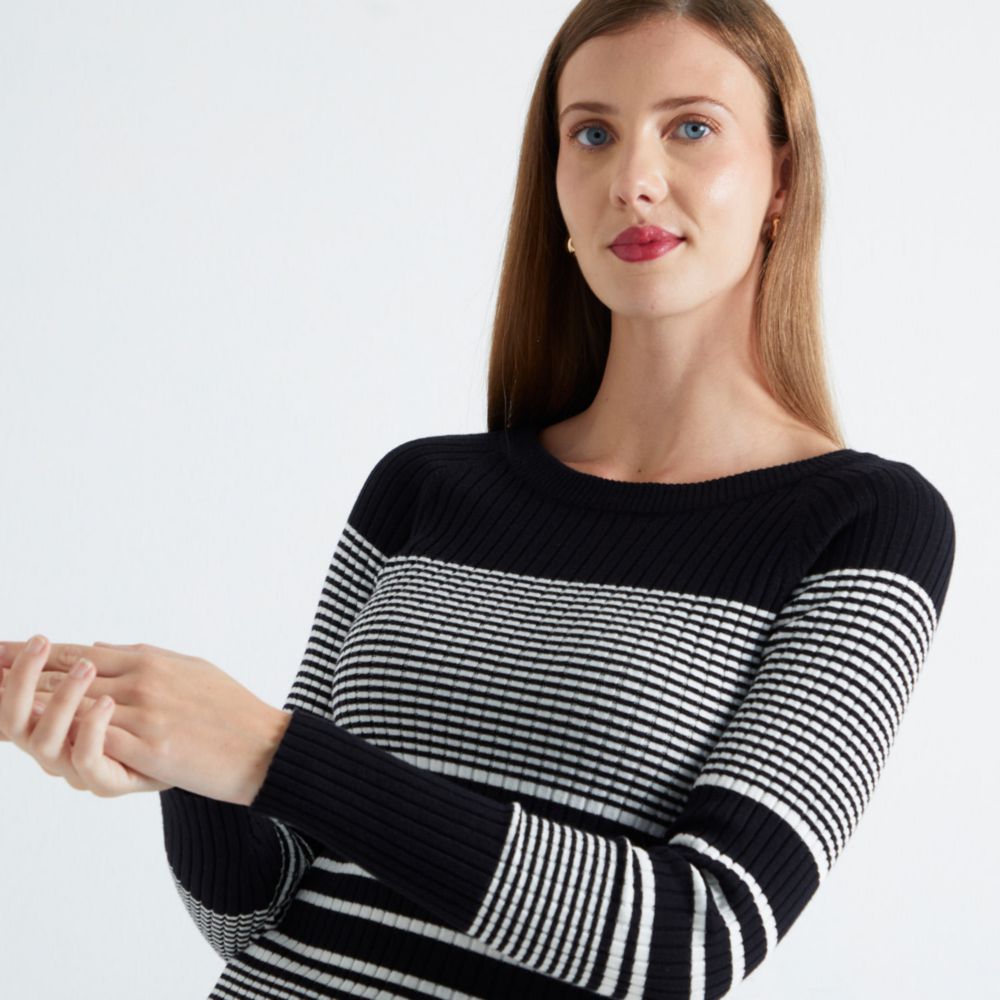 Chompa Malabar Mujer Manga Larga Rib Stripes | Oechsle.pe - Oechsle