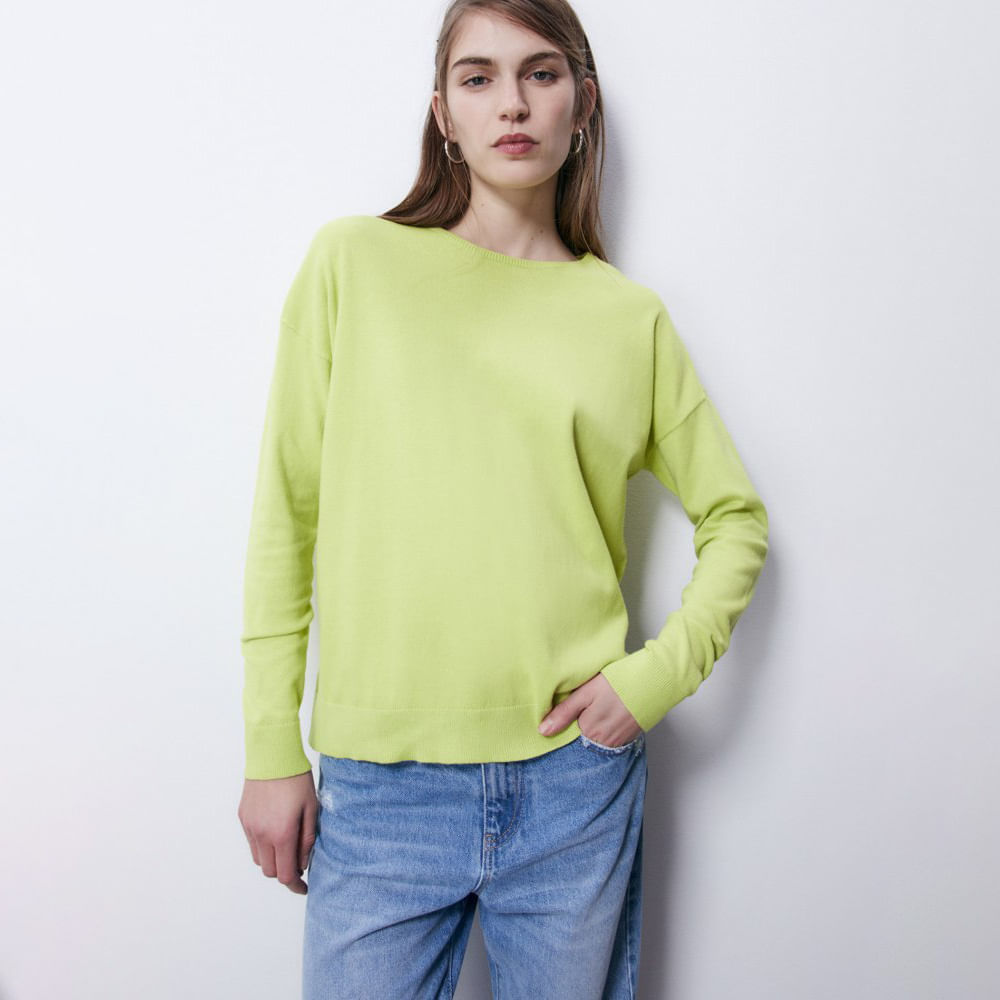Chompa Redondo Básico Sfera Mujer Verde Lima | Oechsle.pe - Oechsle