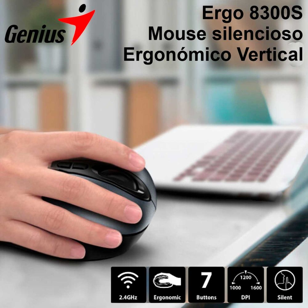Mouse Genius Ergo 8300S Wireless Vertical 7 Bot Ergonomic Black - Oechsle