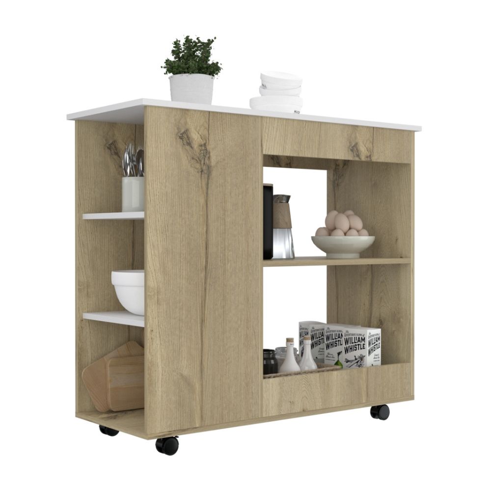 Mueble Meson de Cocina Bicolor con Ruedas Melamina Duna/Blanco Tuhome ...