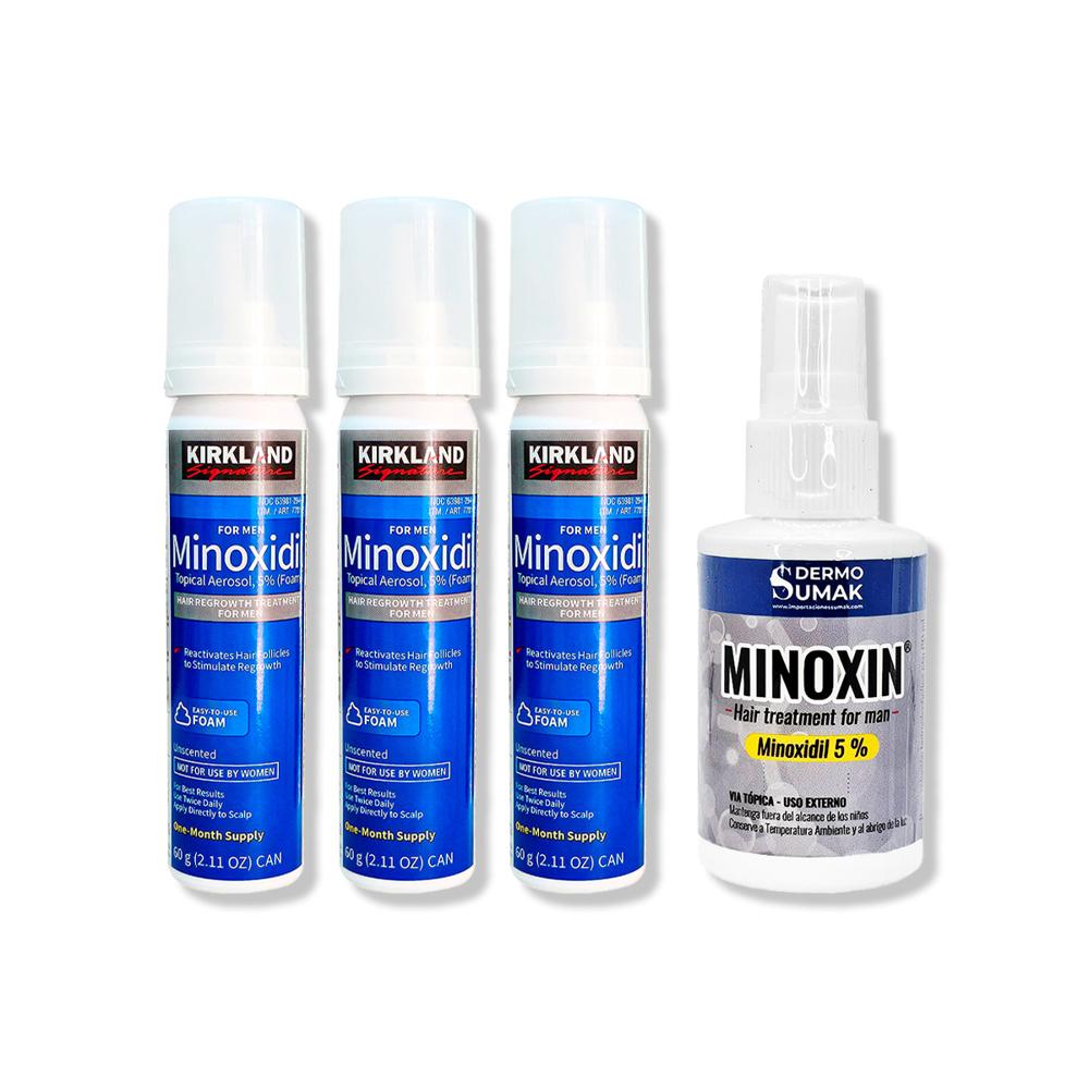 3 Minoxidil Espuma Kirkland + Locion Minoxin 60ml - Oechsle