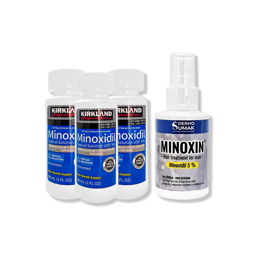 3 Minoxidil Liquido Kirkland + Locion Minoxin 60ml - Oechsle