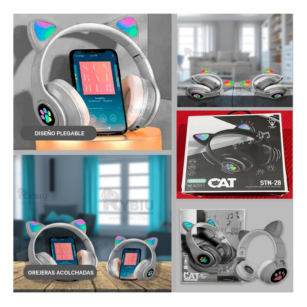 Audifonos con Diseño de Gato Color Plomo Y+Papel de Regalo - Oechsle