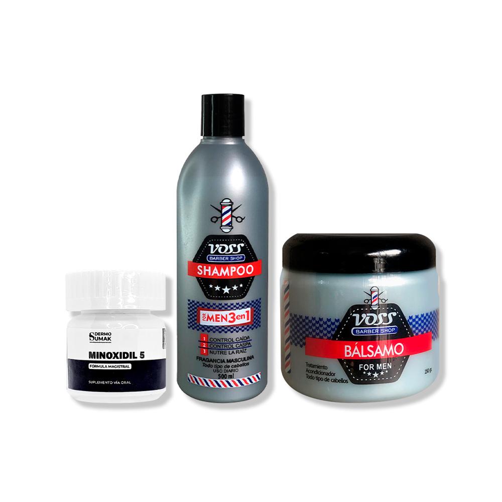Minoxidil 5mg Caps 60 + Shampoo Voss + Acondicionador De Balsamo Voss ...