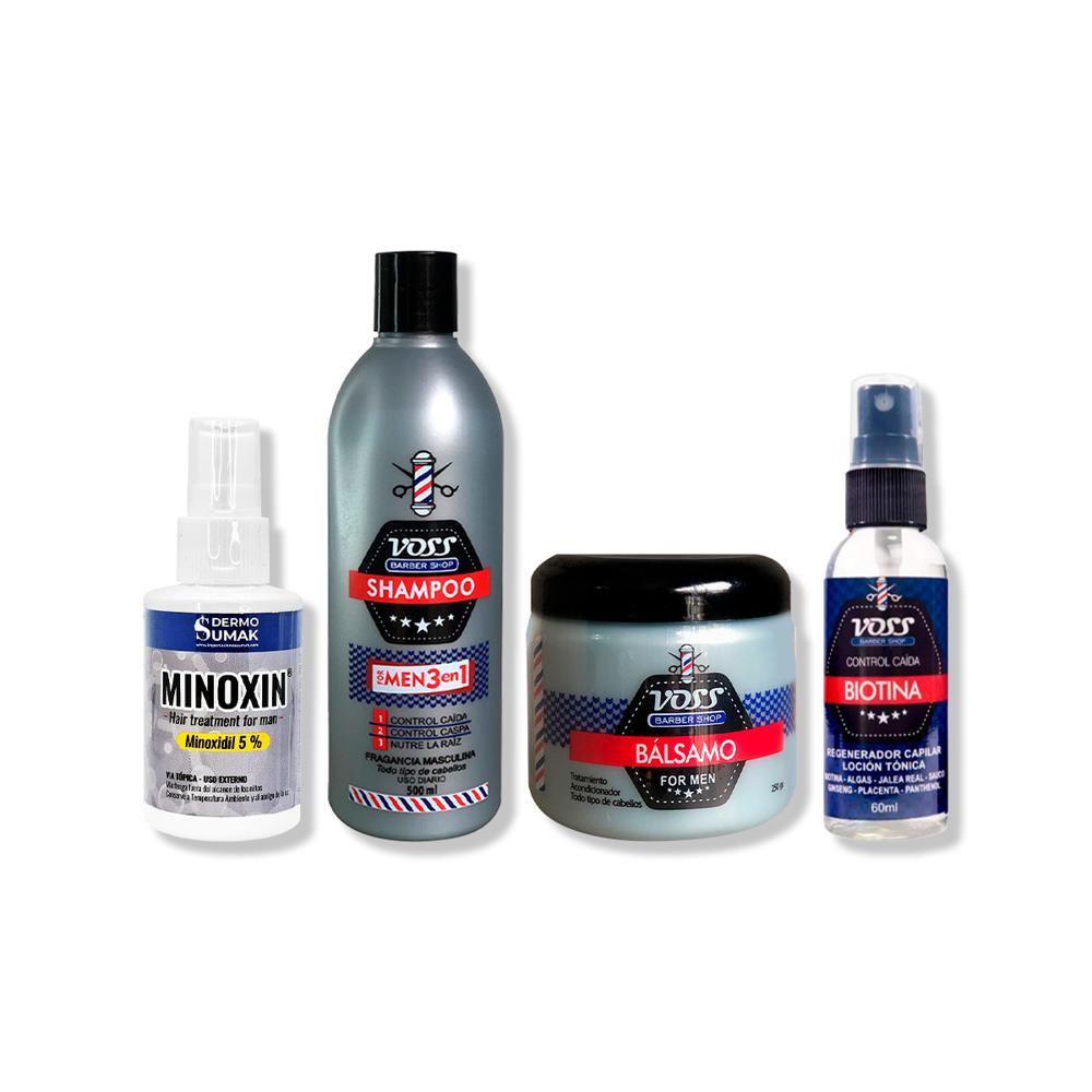 Locion Minoxin 60ml + Shampoo Voss + Acondicionador Voss + Biotina ...