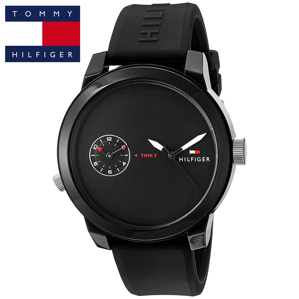 Reloj Tommy Hilfiger Denim 1791326 Hora Dual Correa De Silicona Negro ...