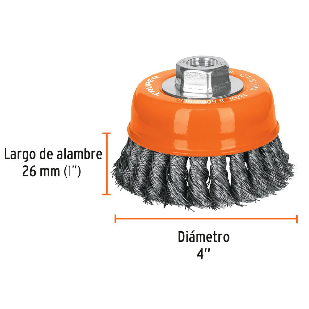 Cepillo metálico Carda tipo copa 4 pulgadas truper - Oechsle