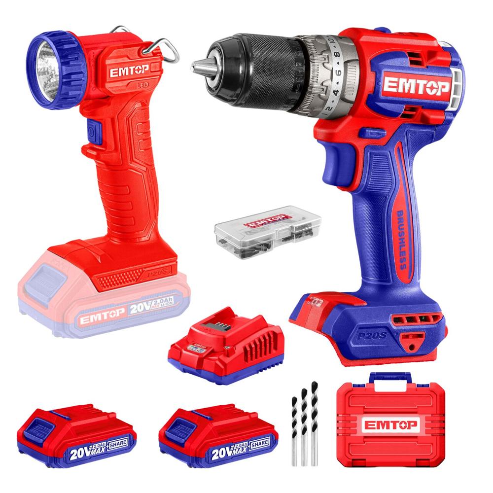 Taladro Percutor 60nm + Lámpara de trabajo 20v Emtop ECIDL20602 ...