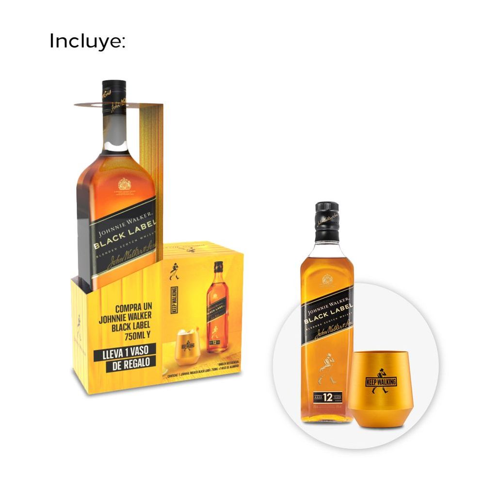 Pack Whisky JOHNNIE WALKER Black Label Botella 750ml + Vaso Tumbler ...