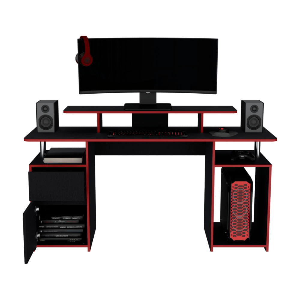 Escritorio Gamer 1 Cajon Keria Wengue - Rojo | Oechsle - Oechsle