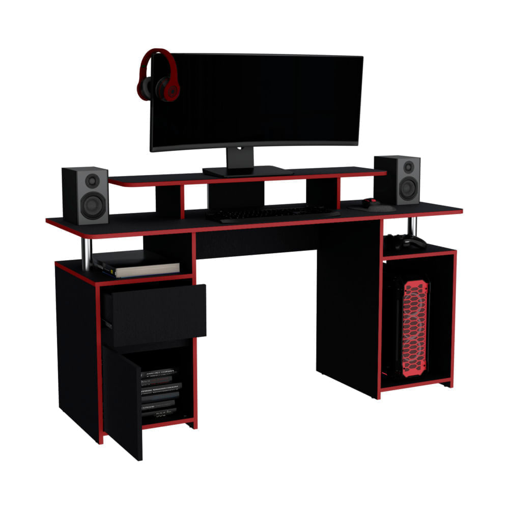 Escritorio Gamer 1 Cajon Keria Wengue - Rojo | Oechsle - Oechsle