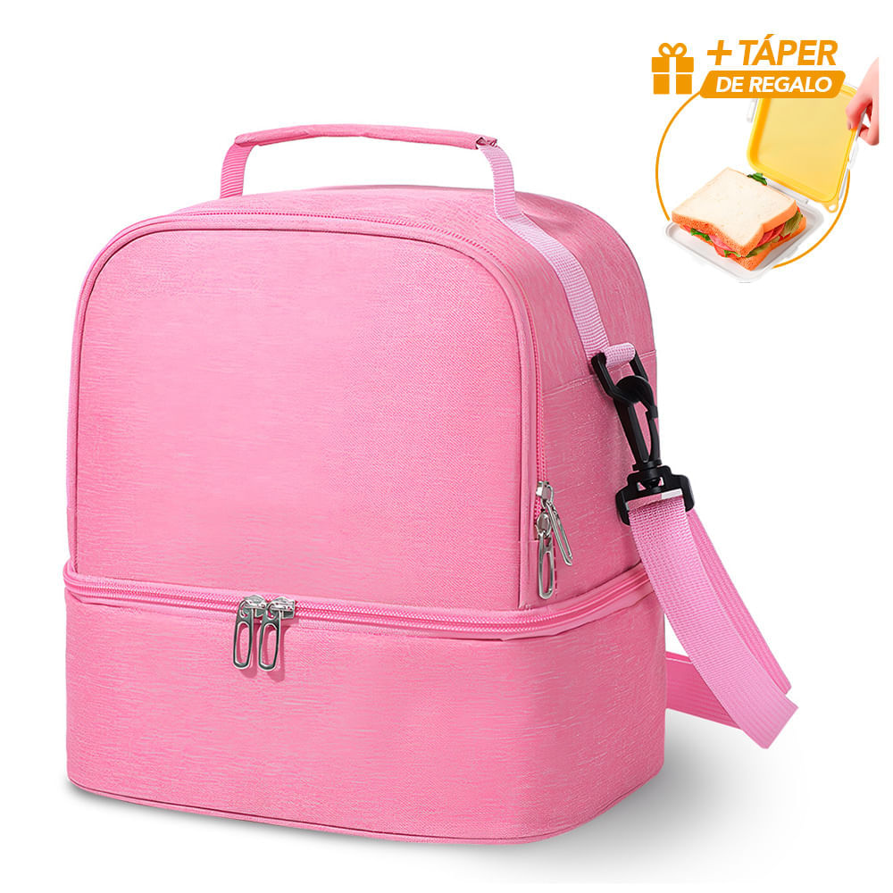 Lonchera Térmica Doble Compartimento Rosado I38 Y Táper de Regalo A88 ...