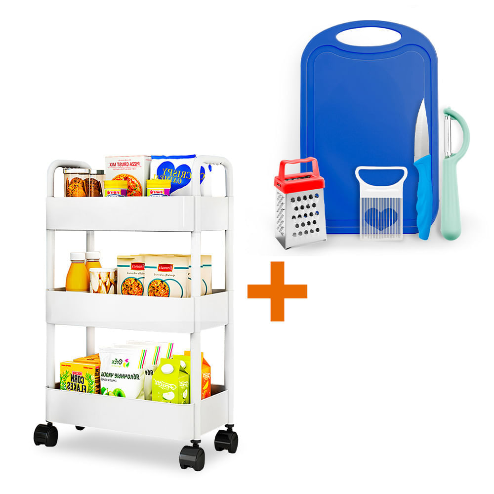 Organizador con Ruedas 3 Niv JK3 Y Set de 5 Accesorios de Cocina A60 - Oechsle
