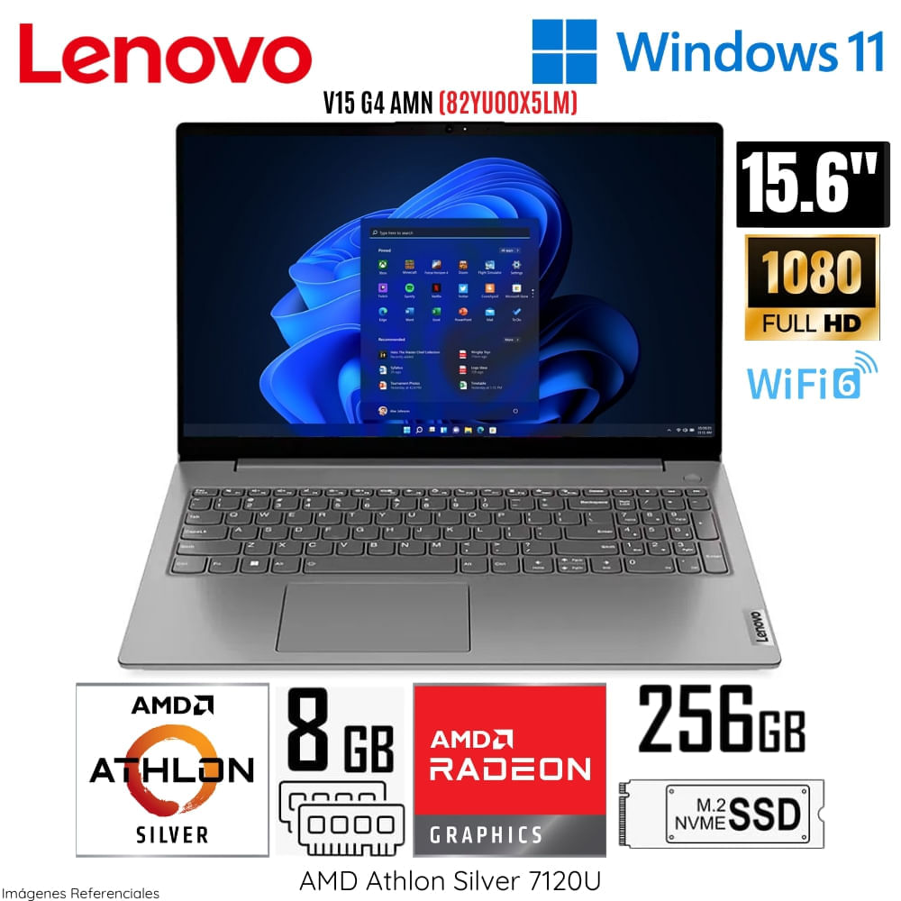 Laptop Lenovo V15 G4 AMN AMD Athlon Silver 7120U 8GB RAM 256GB SSD 15.6 ...