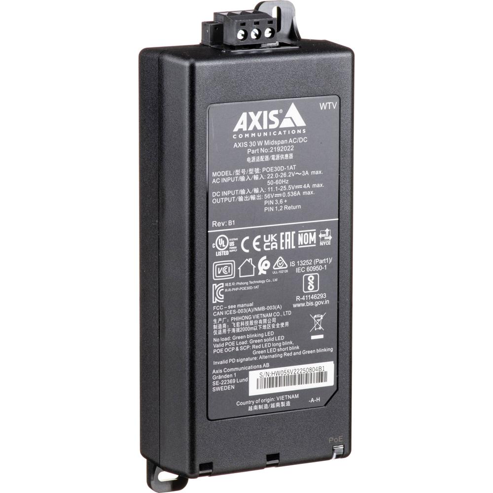 Axis Communications Midspan AC/DC de 30W con Puerto Único y Conectores ...