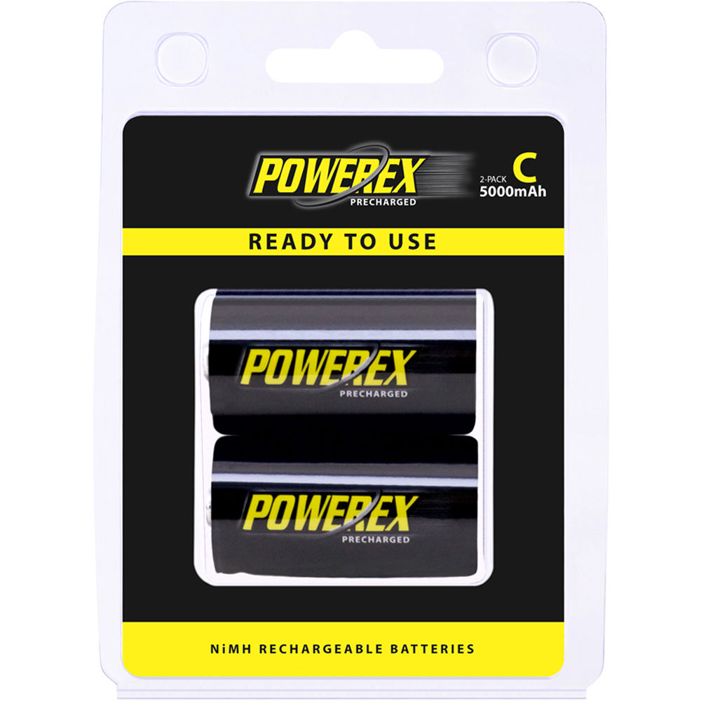 Powerex Precharged Rechargeable C Cell NiMH Batteries (1.2V, 5000mAh ...
