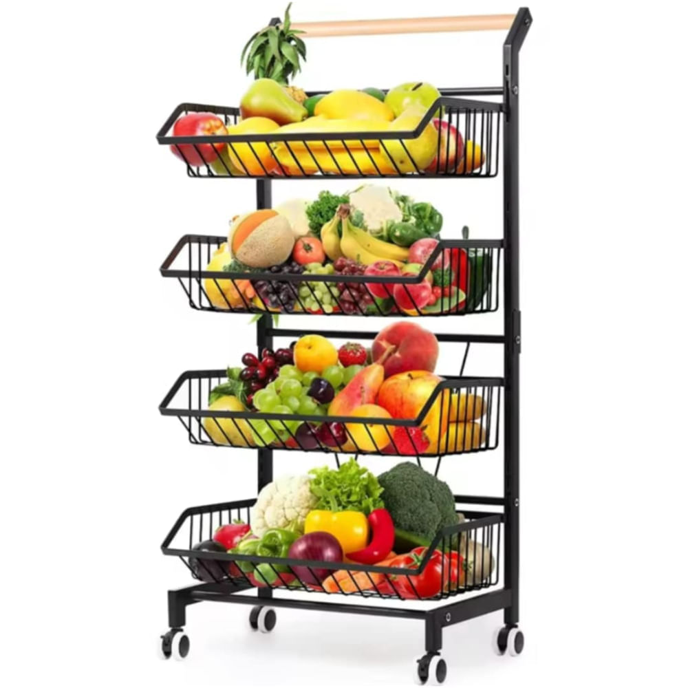 Organizador Frutero Portatil con Ruedas Elegante de 4 Niveles Cocina ...