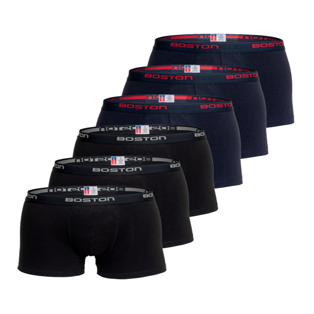 Pack X 6 Boxer Corto Rib Licrado Boston 3 Negro Y 3 Marino - Oechsle