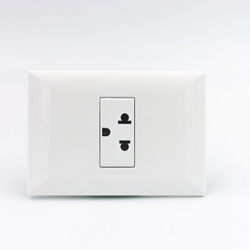 TOMACORRIENTE SIMPLE UNIVERSAL CON TIERRA SINTHESI S22 PLACA BLANCA Y DADO BLANCO - Oechsle