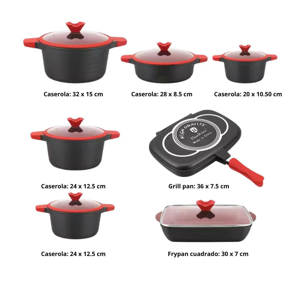 JUEGO DE OLLAS HAUS ROLAND A-147-3 DE 14 PIEZAS - Oechsle