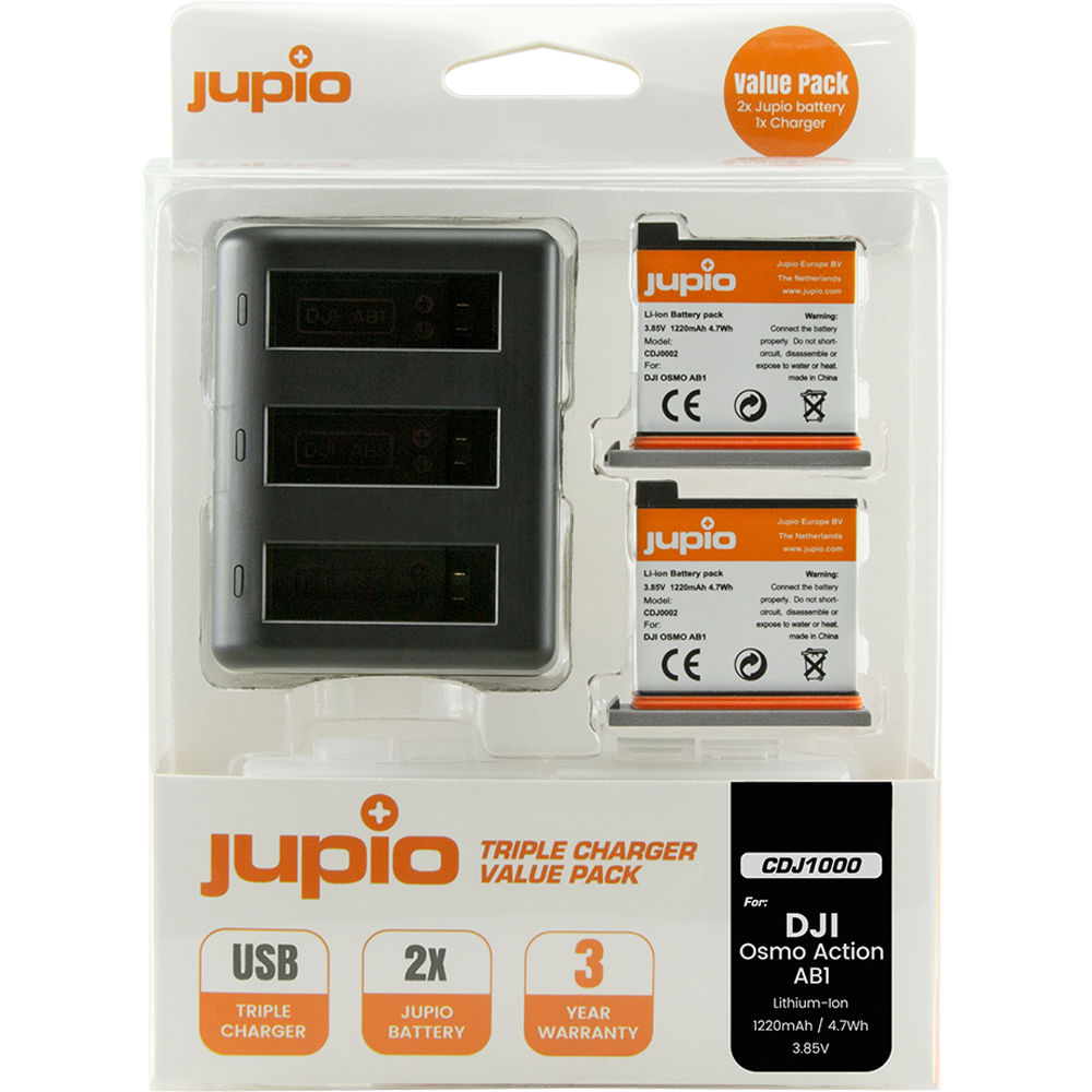 Baterías de Litio Jupio 2 x para DJI Osmo Action 4K y Cargador Triple ...