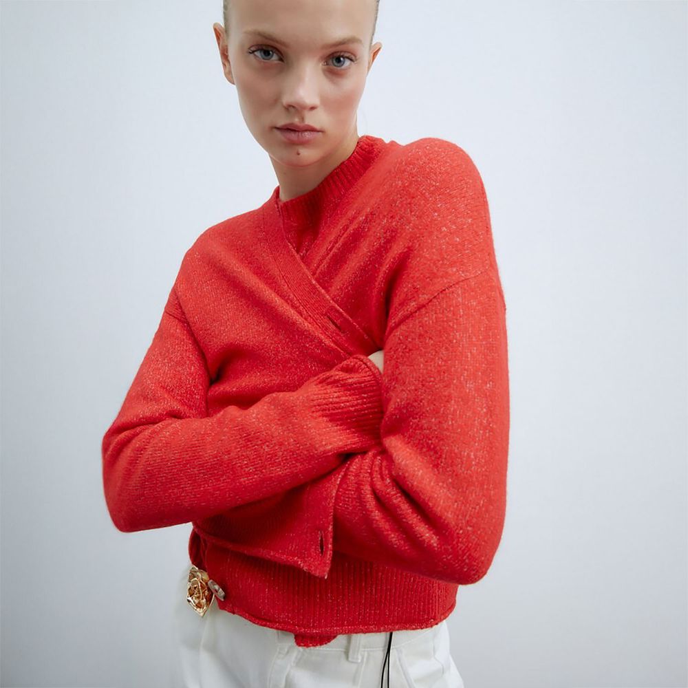 Chompa Sfera Mujer Soft Botones Rojo | Oechsle.pe - Oechsle