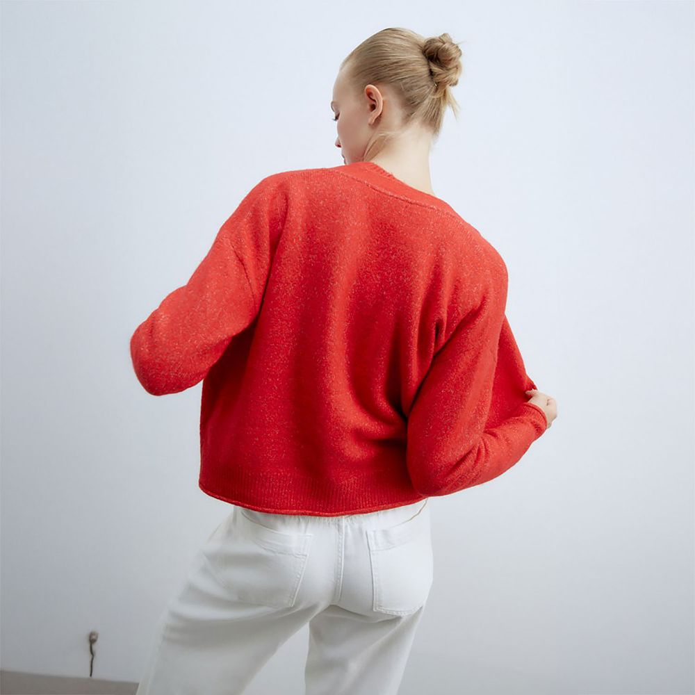 Chompa Sfera Mujer Soft Botones Rojo | Oechsle.pe - Oechsle