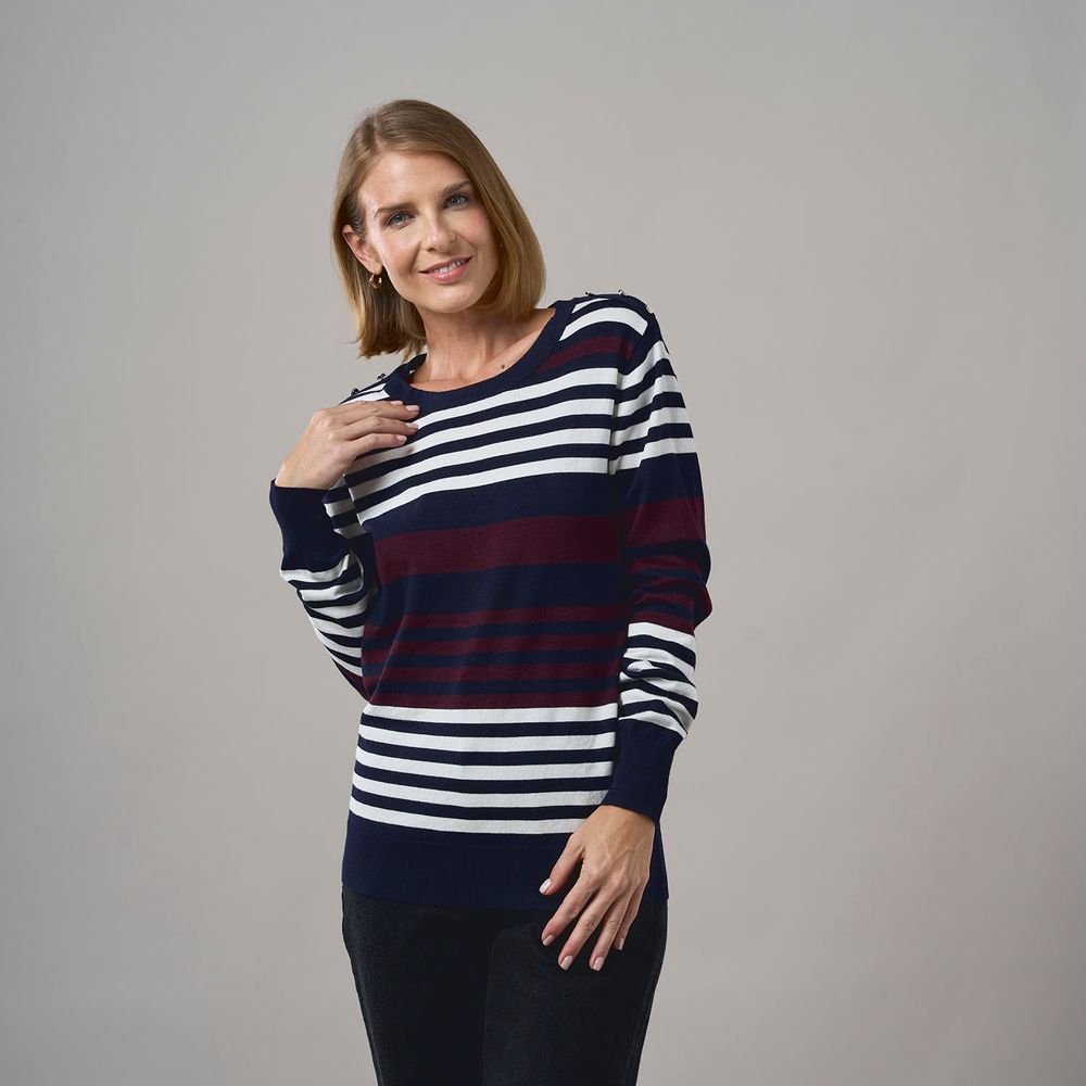 Chompa Mujer Madison Botones Rayas | Oechsle.pe - Oechsle