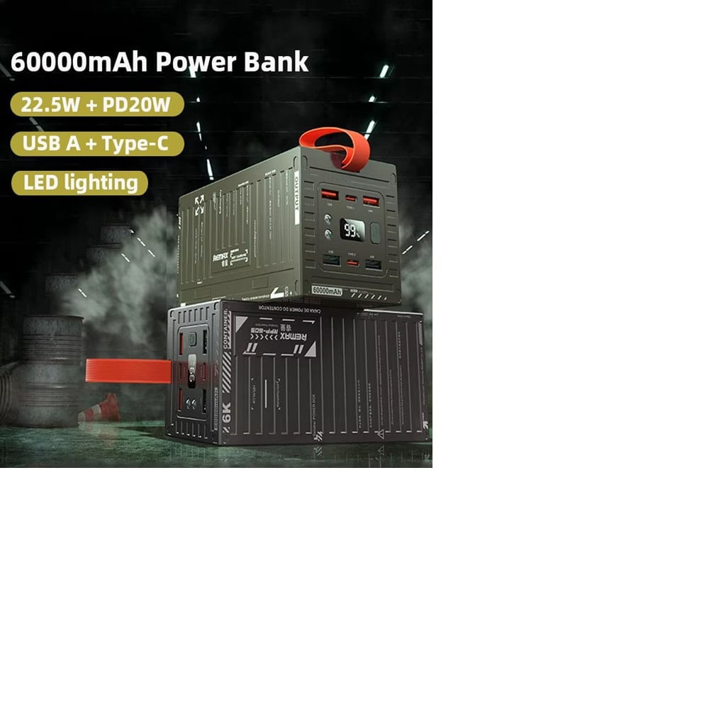 Cargador portátil Remax modelo rpp 609 con luz led 60000 mah 20w 22.5w verde - Oechsle